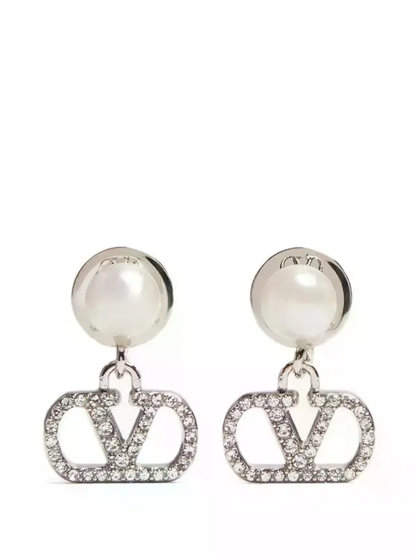 Valentino Garavani Vlogo Signature Earrings With Resin Pearls And Swarovski® Crystals - Silver