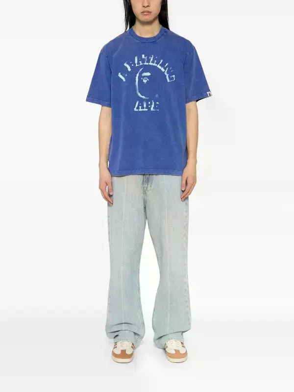 A BATHING APE Garment-dye Spray-print T-shirt - Blue