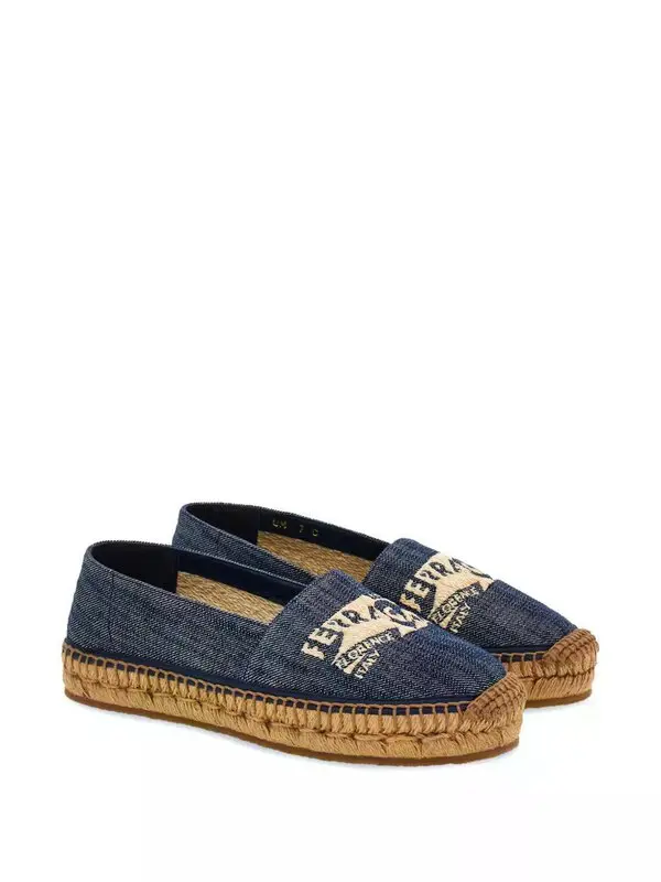 FERRAGAMO Logo-embroidered Denim Espadrilles