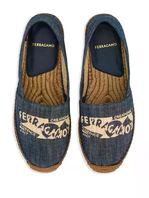 FERRAGAMO Logo-embroidered Denim Espadrilles