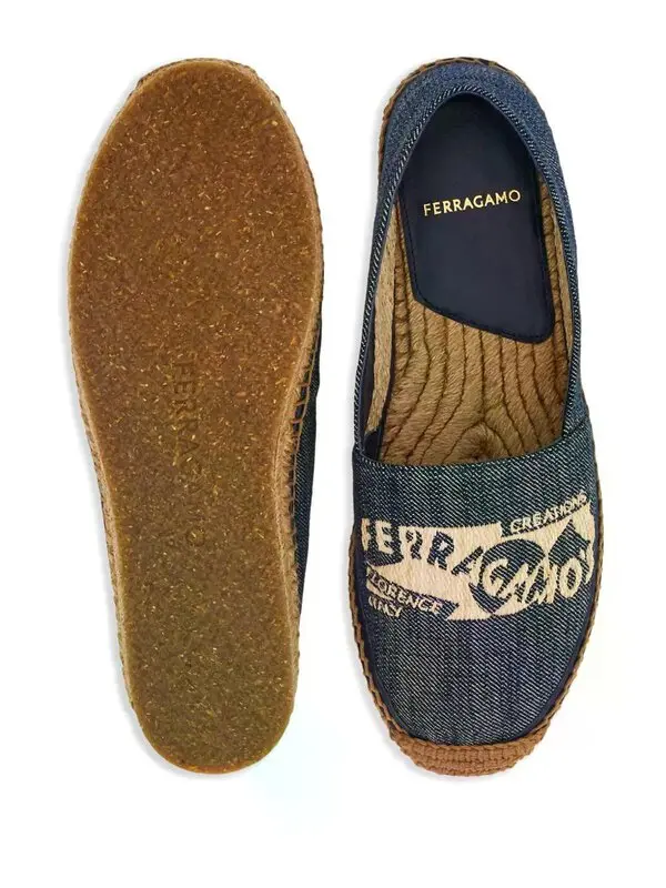 FERRAGAMO Logo-embroidered Denim Espadrilles