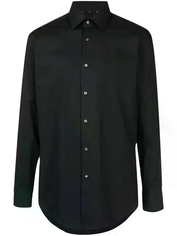 BOSS Curved-hem Button-down Shirt - Black