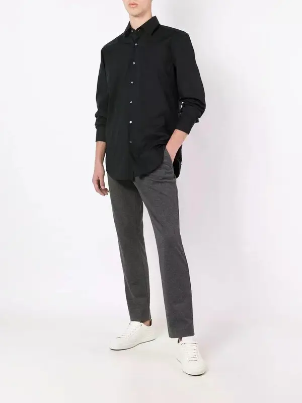 BOSS Curved-hem Button-down Shirt - Black
