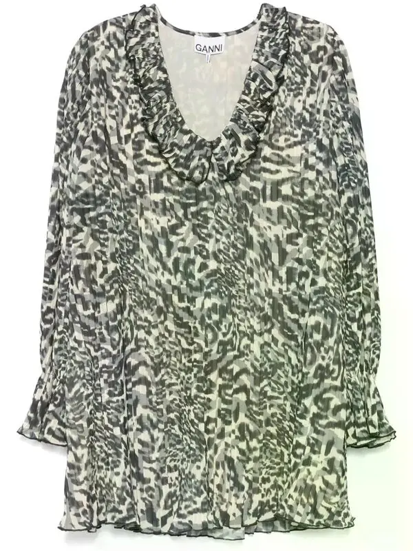 GANNI Printed Pleated Mini Dress