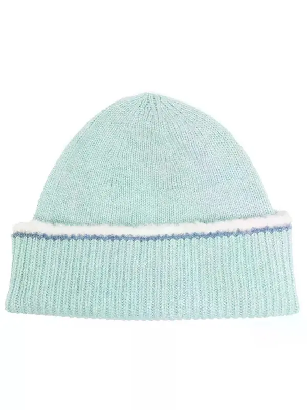 BARRIE Shearling-trim Ribbed Cashmere Beanie - Blue