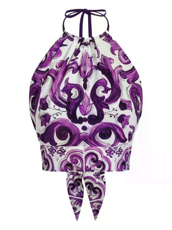 Dolce & Gabbana Majolica-print Charmeuse Top