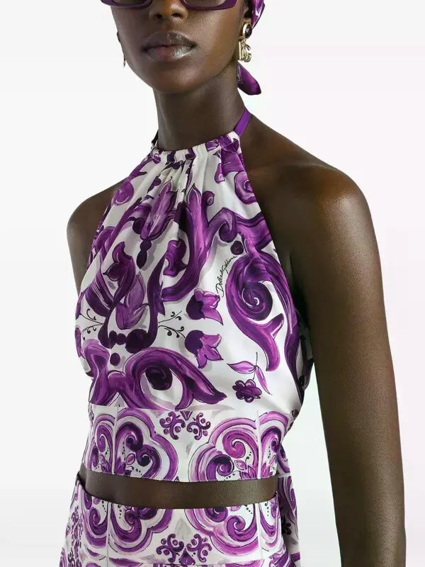 Dolce & Gabbana Majolica-print Charmeuse Top