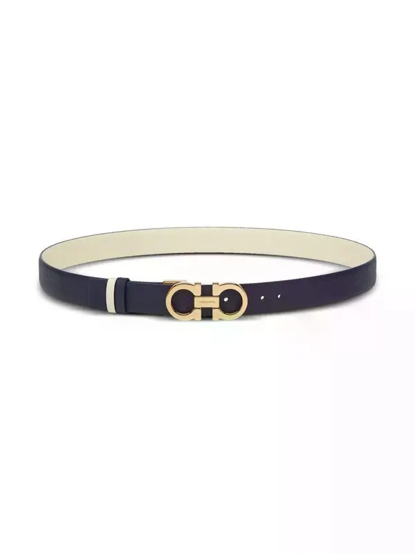 FERRAGAMO Gancini-plaque Reversible Leather Belt - Blue
