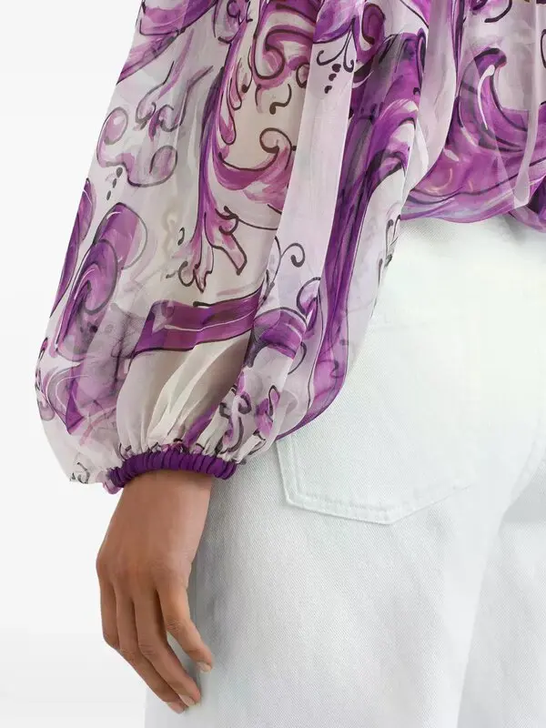 Dolce & Gabbana Graphic-print Off-shoulder Silk Blouse