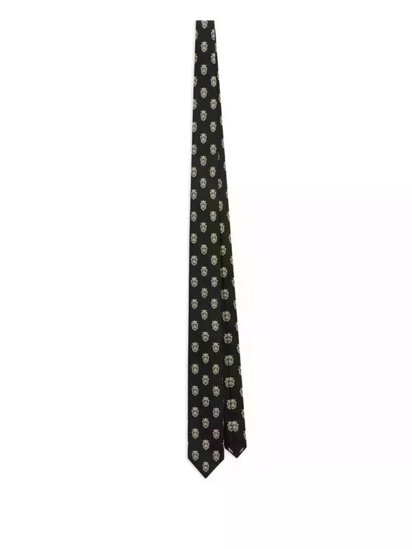 Dolce & Gabbana Jacquard Neck Tie With Heraldic Shields - Black