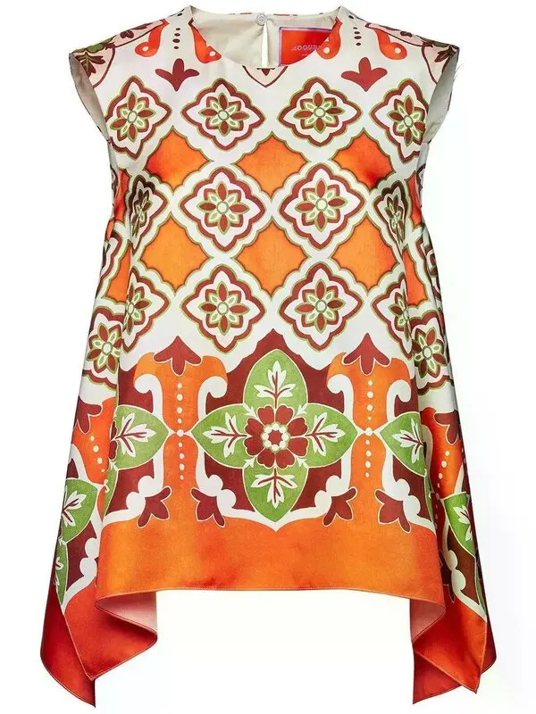 La DoubleJ San Carlo Printed Silk Blouse - Orange