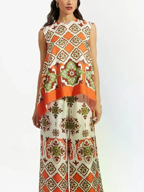 La DoubleJ San Carlo Printed Silk Blouse - Orange