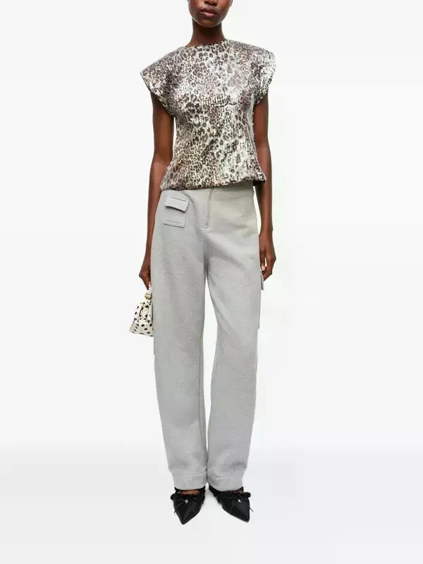 GANNI Sequined Leopard Print Cap Sleeve Blouse