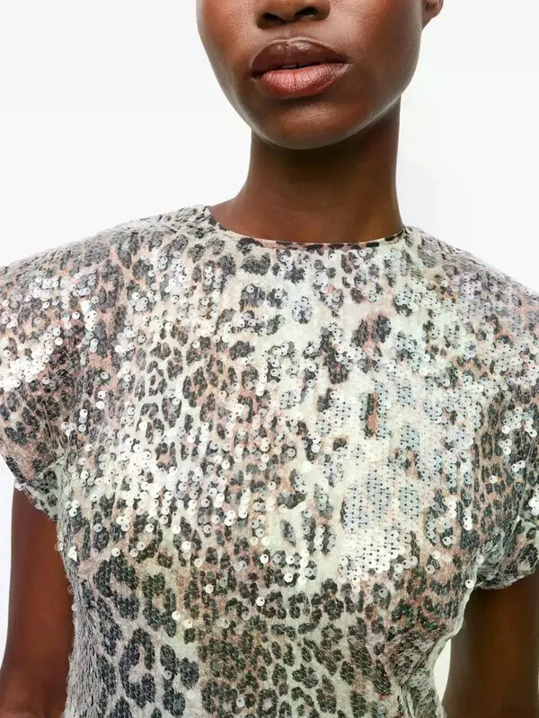 GANNI Sequined Leopard Print Cap Sleeve Blouse