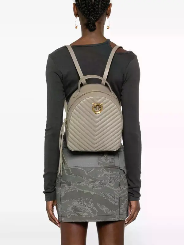 Pinko Love Leather Backpack - Neutrals