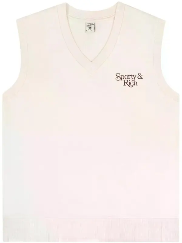 SPORTY & RICH Bardot Logo-print Cotton Vest - Neutrals