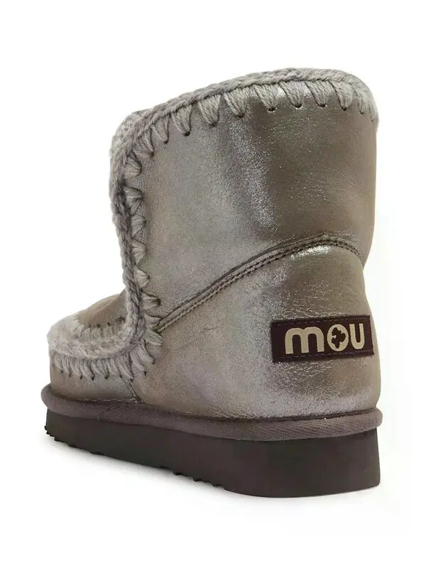 Mou Sheepskin Boots With Metallic Finish And Whipstitch Trim - Grey