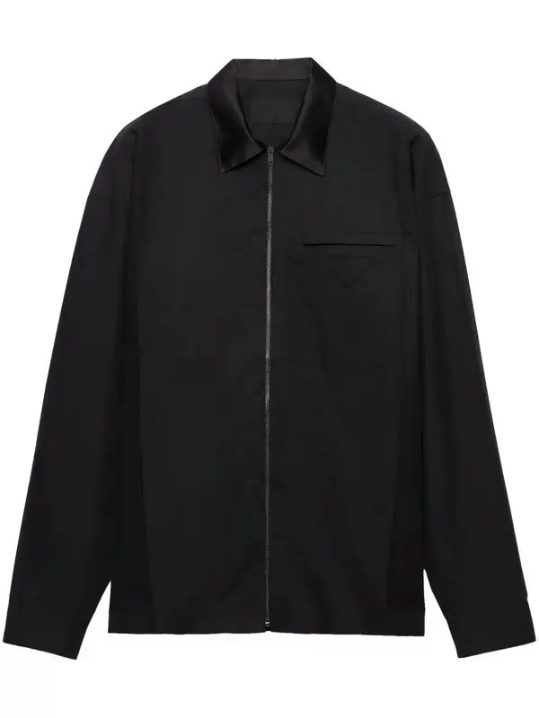 Prada Cotton Technical Jersey Zip Up Shirt