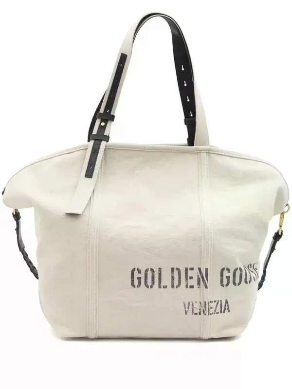 GOLDEN GOOSE Logo Shopping Bag - Neutrals