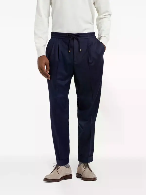 Brunello Cucinelli Drawstring-waistband Wool Tapered Trousers - Blue