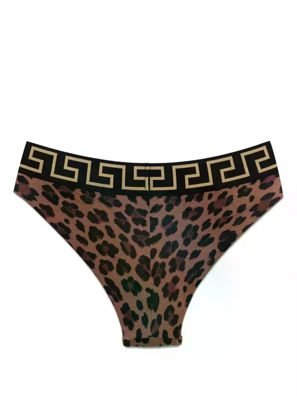 Versace Leopard-print Bikini Bottoms With Signature Detailing