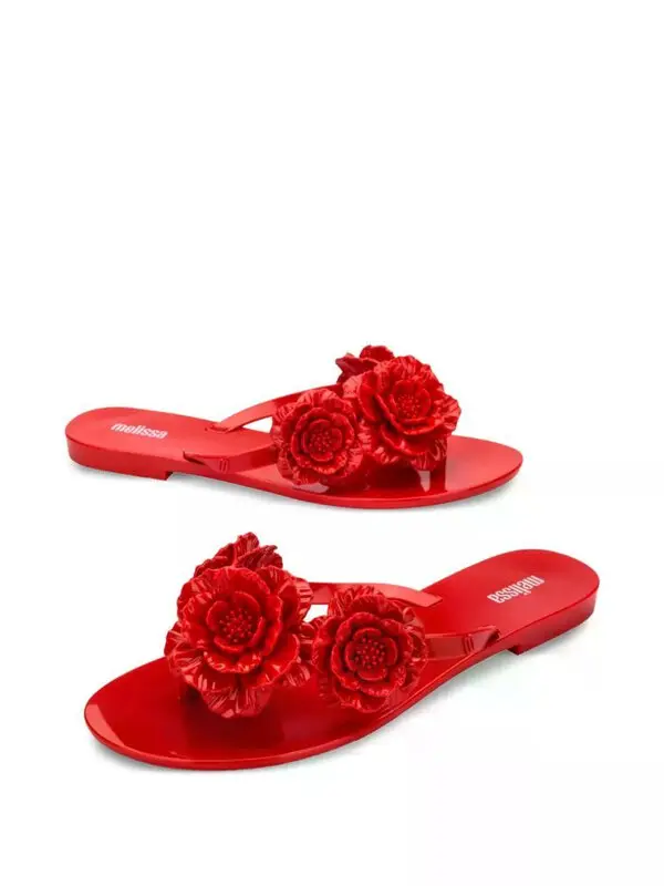 Melissa Harmonic Springtime Floral-embellished Flip Flops - Red