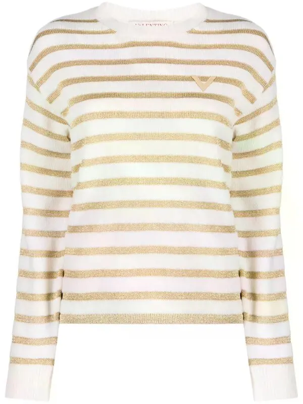 Valentino Garavani Striped Logo-plaque Jumper - Neutrals
