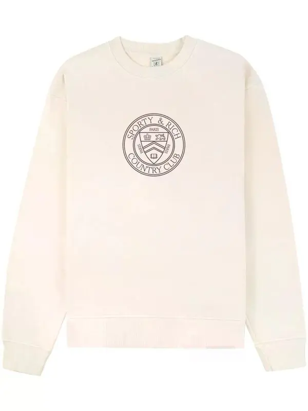 SPORTY & RICH Connecticut Crest Cotton Sweatshirt - Neutrals