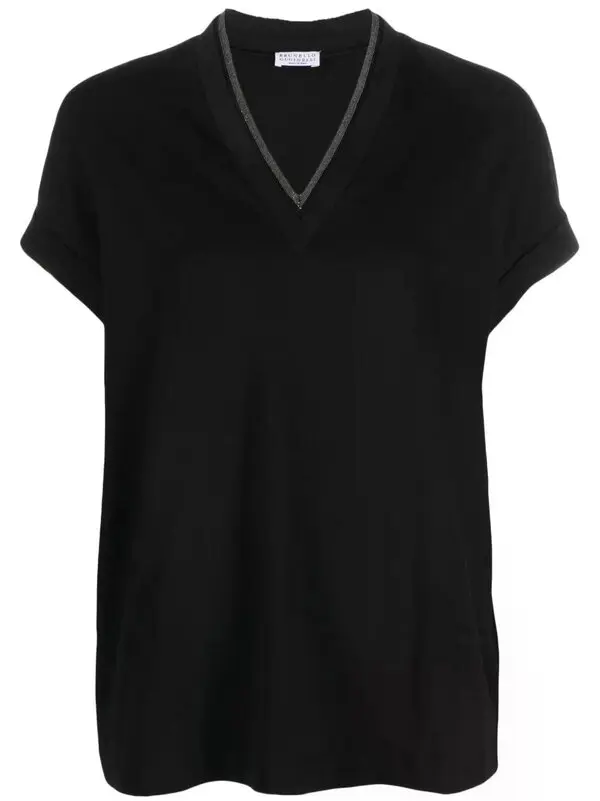 Brunello Cucinelli Monili-trim V-neck T-shirt - Black
