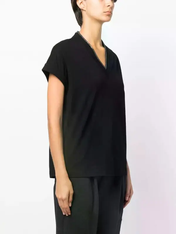 Brunello Cucinelli Monili-trim V-neck T-shirt - Black