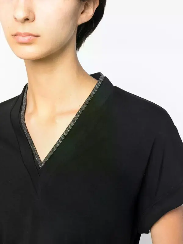 Brunello Cucinelli Monili-trim V-neck T-shirt - Black