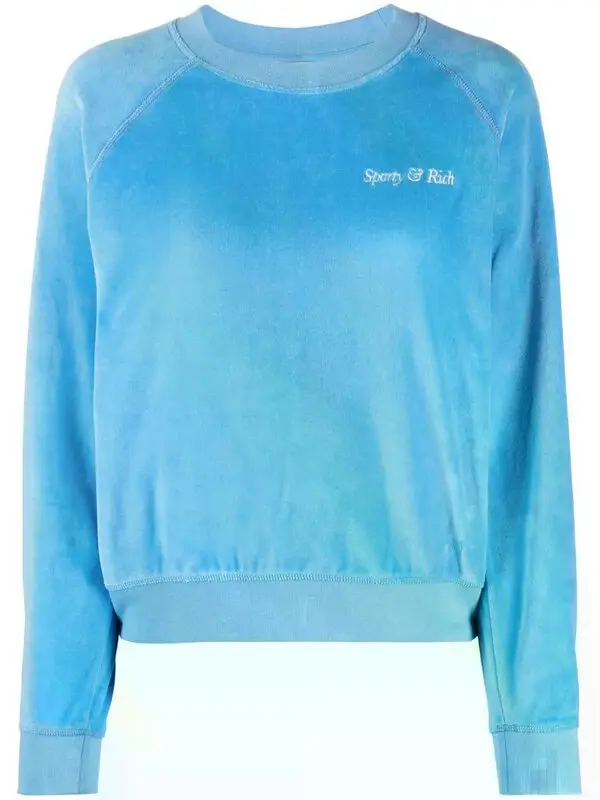 SPORTY & RICH Logo-embroidered Velvet Sweatshirt - Blue