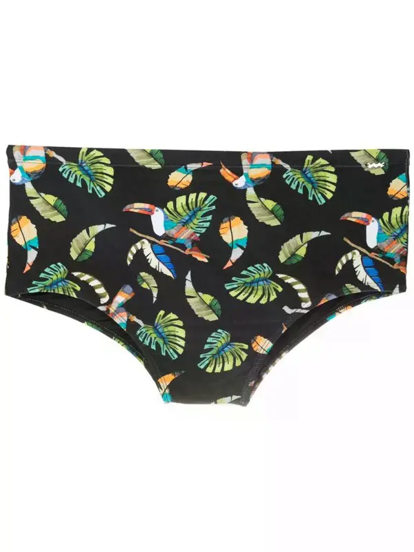 AMIR SLAMA Tropical-print Swim Trunks - Black