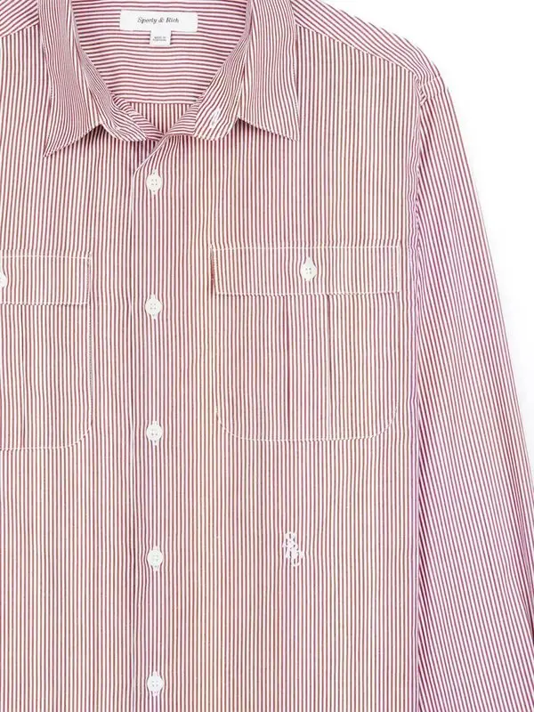 SPORTY & RICH Striped Cotton Shirt With Embroidered Logo