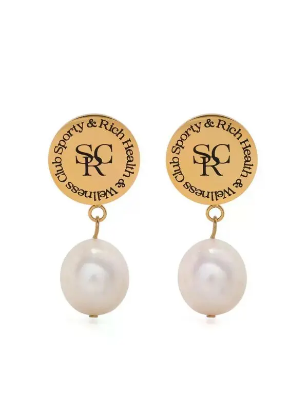 SPORTY & RICH Logo-button Drop Earrings - Pearl