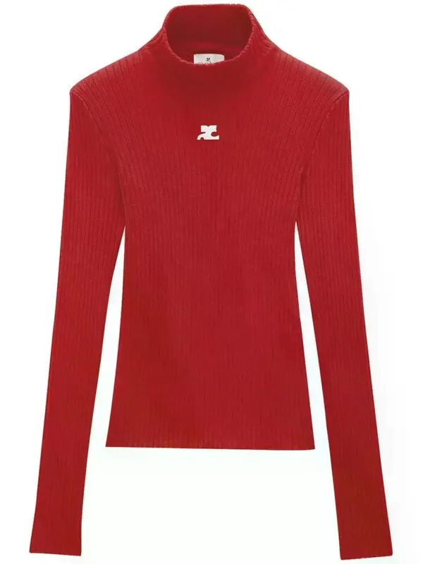 COURREGES Logo-embroidered Ribbed Sweater - Red