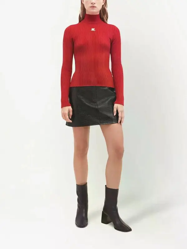 COURREGES Logo-embroidered Ribbed Sweater - Red