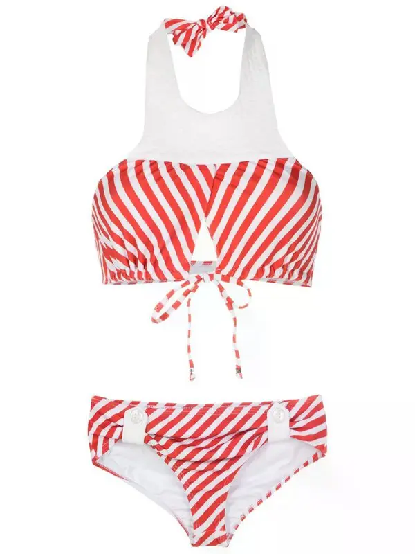 AMIR SLAMA Striped Cut-out Halterneck Bikini - Red