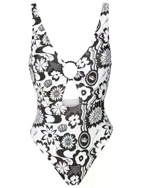 AMIR SLAMA Floral-print Cut-out One-piece Swimsuit - Multicolour