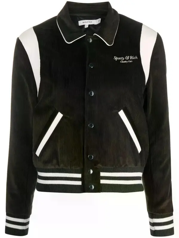 SPORTY & RICH Logo-embroidered Cotton Bomber Jacket - Green