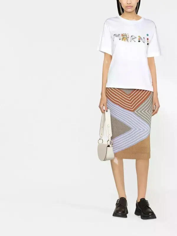 Stella McCartney 3d Stripes Wool Midi Skirt