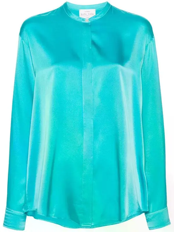 FORTE_FORTE Band-collar Satin Shirt