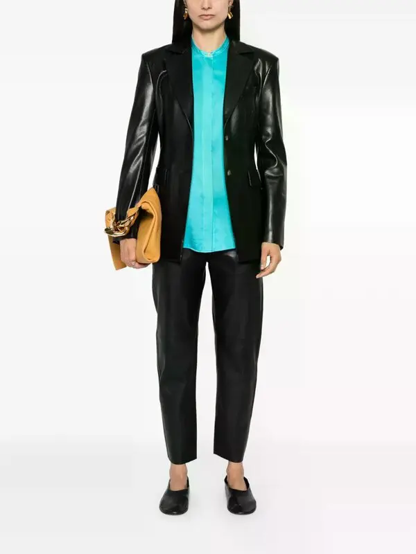 FORTE_FORTE Band-collar Satin Shirt