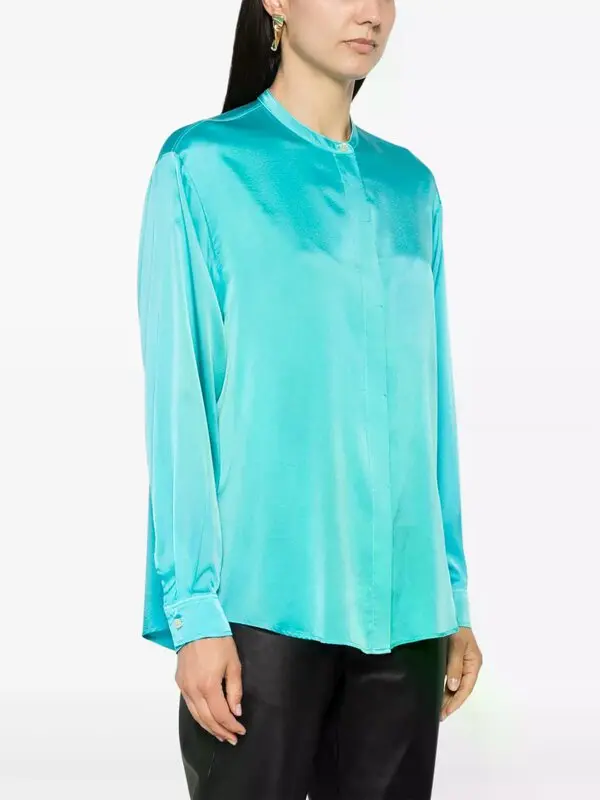FORTE_FORTE Band-collar Satin Shirt