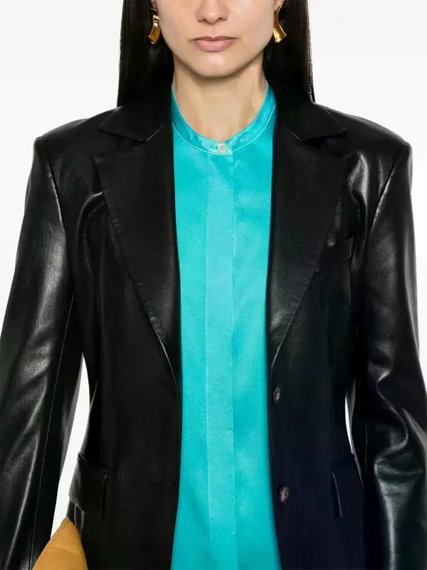 FORTE_FORTE Band-collar Satin Shirt