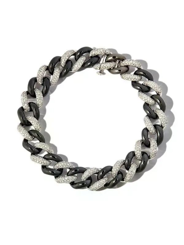 Shay 18k Gold, Ceramic And Diamond Curb Chain Bracelet - Black