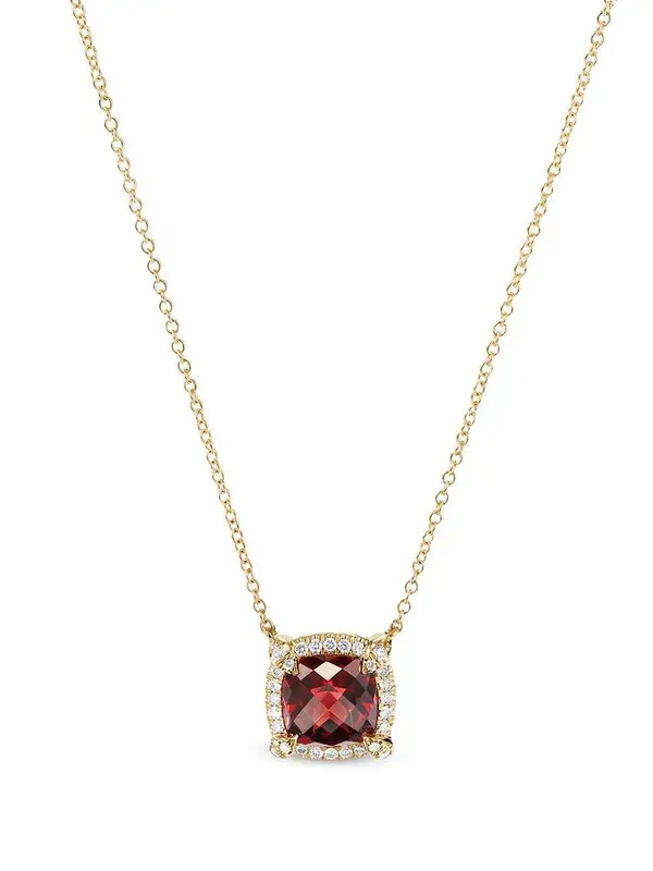 David Yurman 18kt Yellow Gold Petite Chatelaine Diamond And Garnet Pendant Necklace - Red