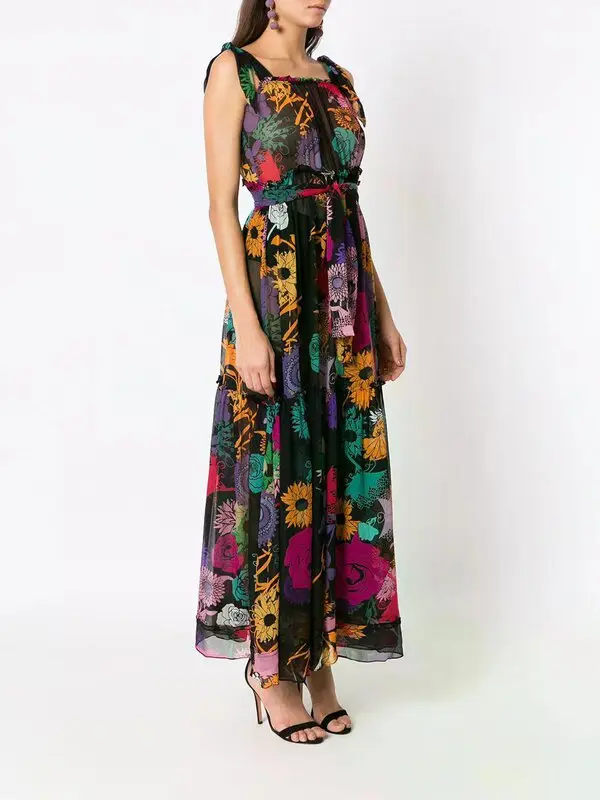AMIR SLAMA Semi-sheer Floral Print Silk Maxi Dress
