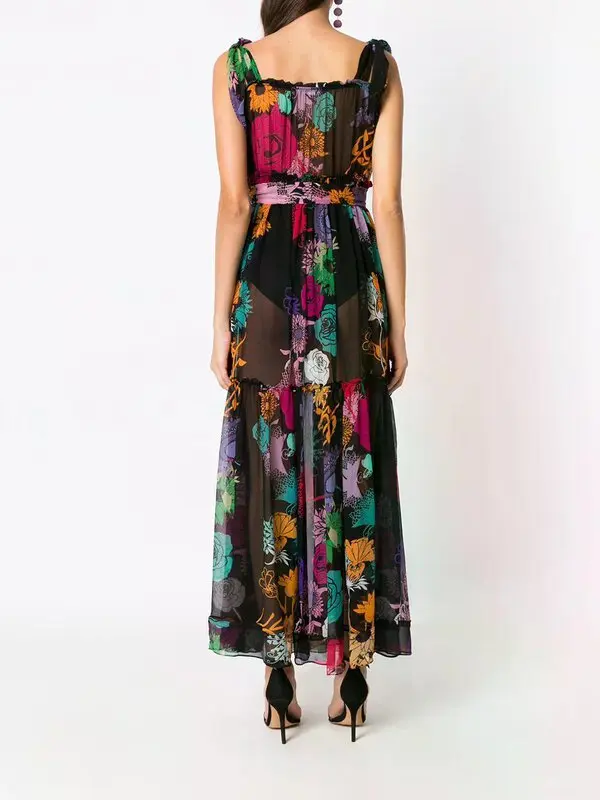 AMIR SLAMA Semi-sheer Floral Print Silk Maxi Dress
