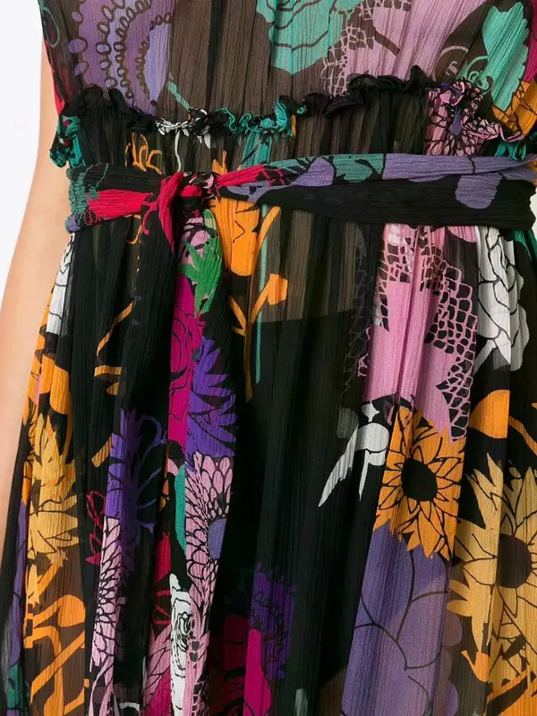 AMIR SLAMA Semi-sheer Floral Print Silk Maxi Dress